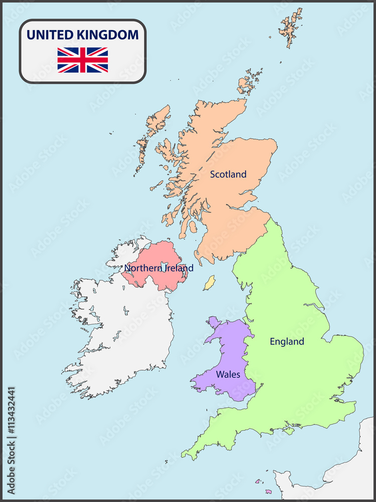 Political Map of UK with Names Stock Vector | Adobe Stock