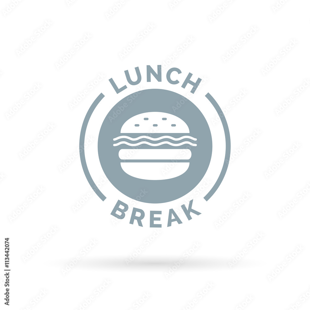 Fastfood lunch break badge sign with a cheeseburger meal icon ...