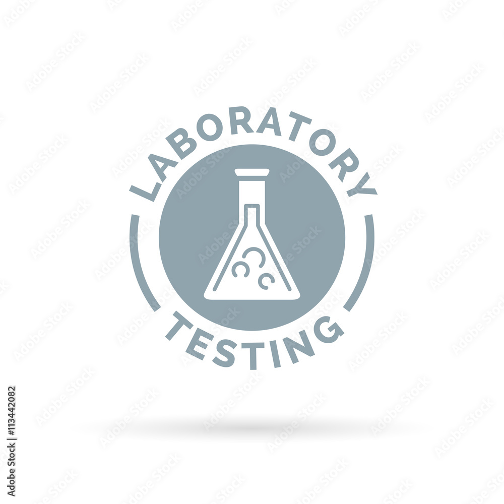 Science laboratory testing sign with lab beaker icon silhouette. Vector ...