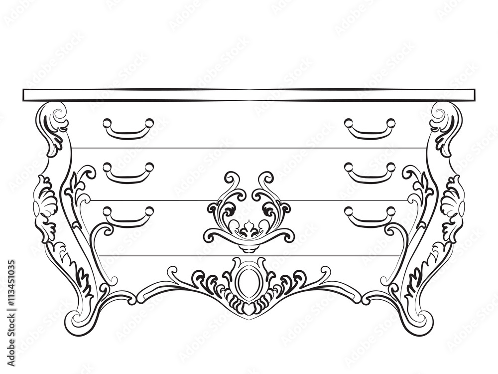 Baroque Imperial luxury style furniture. Commode table with drawers set ...