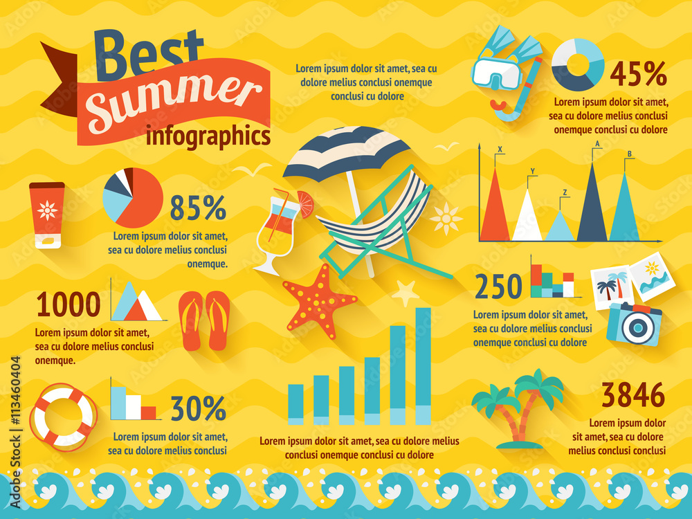 Beach Colored Infographic Stock Vector | Adobe Stock