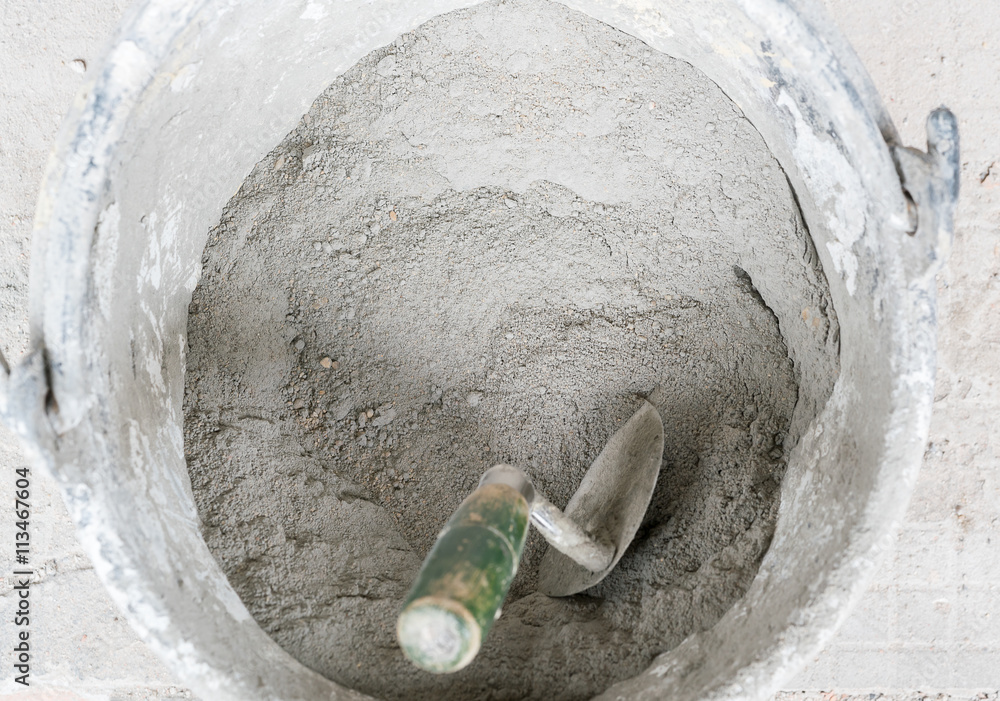 Plastic buckets for transport of cement at construction, cement mixing ...