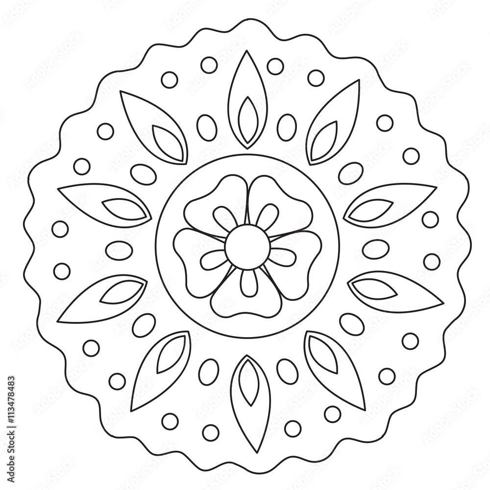 Coloring Wave Floral Mandala Stock Vector | Adobe Stock
