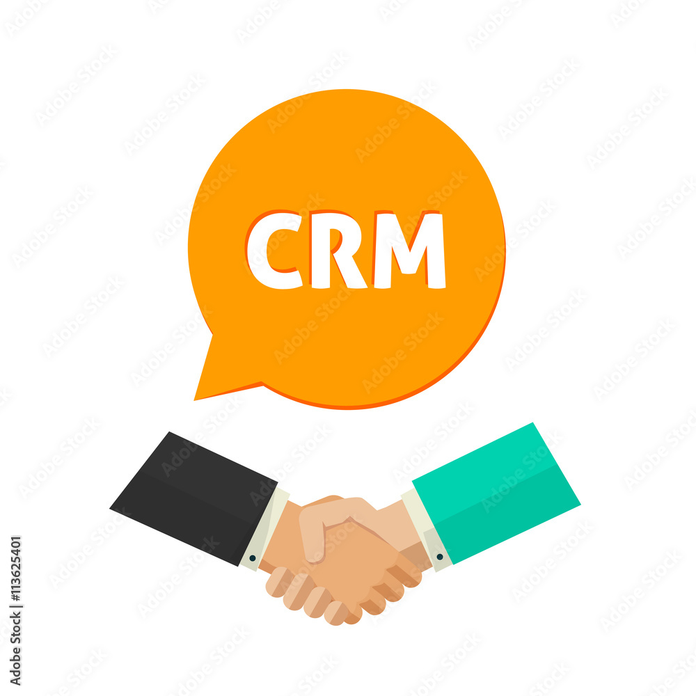 CRM vector icon, customer relationship management logo label, shaking ...