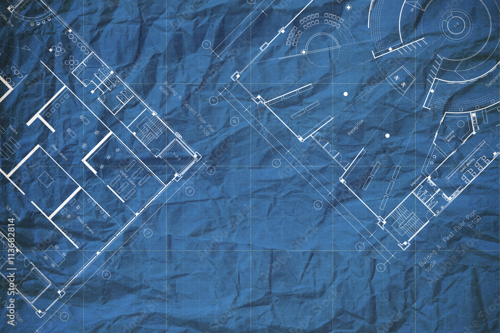 Architecture crumpled blueprint floor plan Stock Photo | Adobe Stock