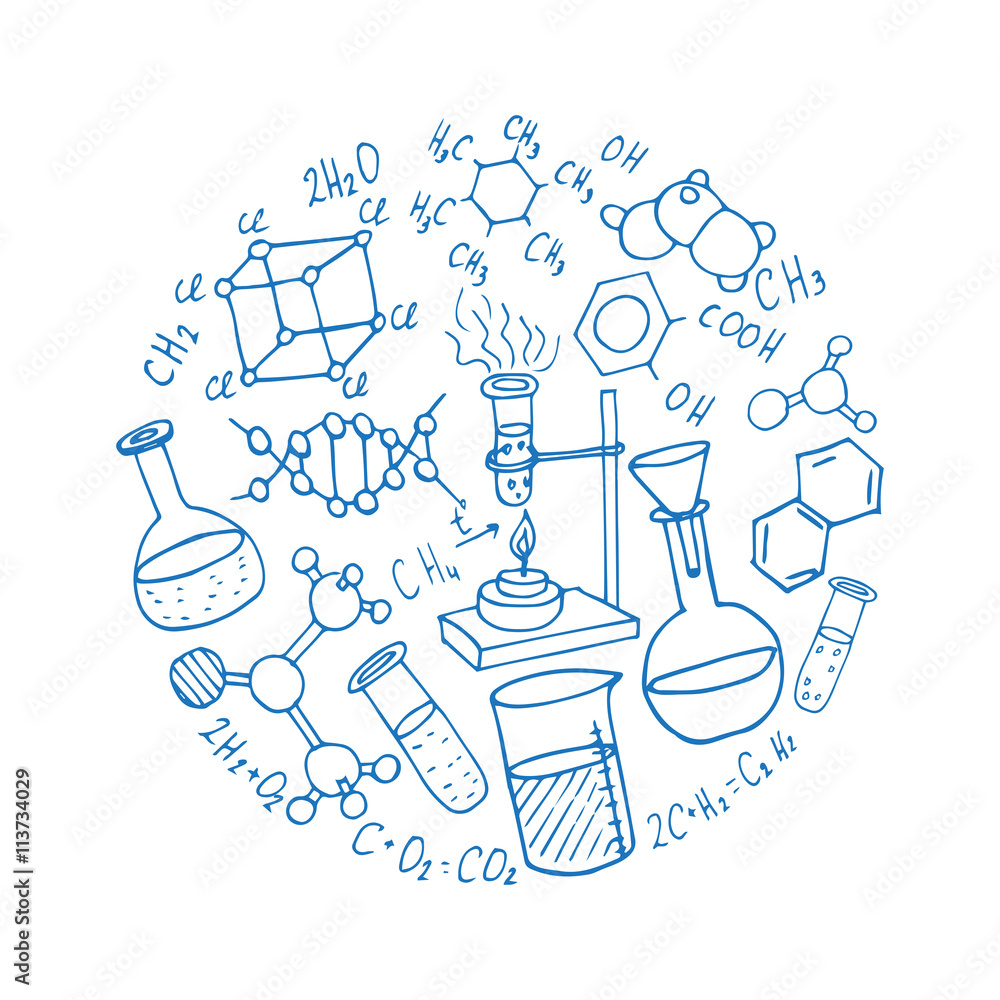 chemistry hand drawn doodles vector set Stock Vector | Adobe Stock