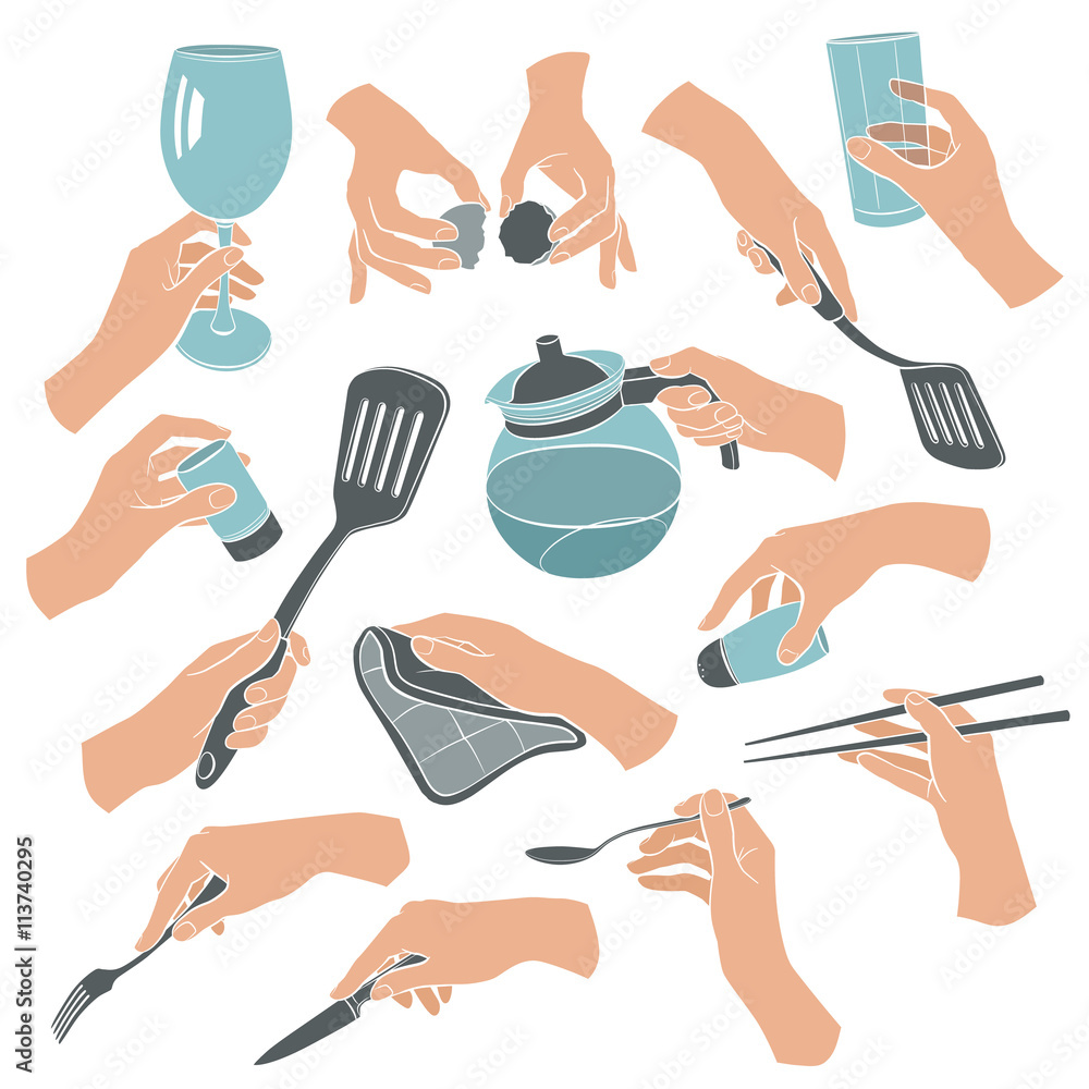 Cooking hands in flat stile isolated on white background. Woman hands ...