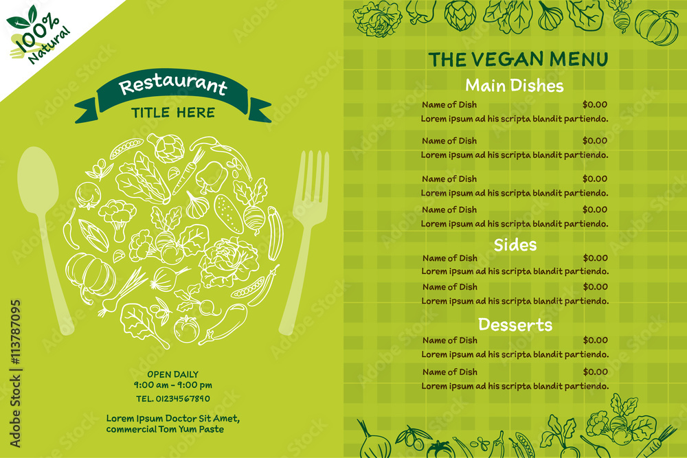 vegetables organic food restaurant menu of vector illustrator template ...