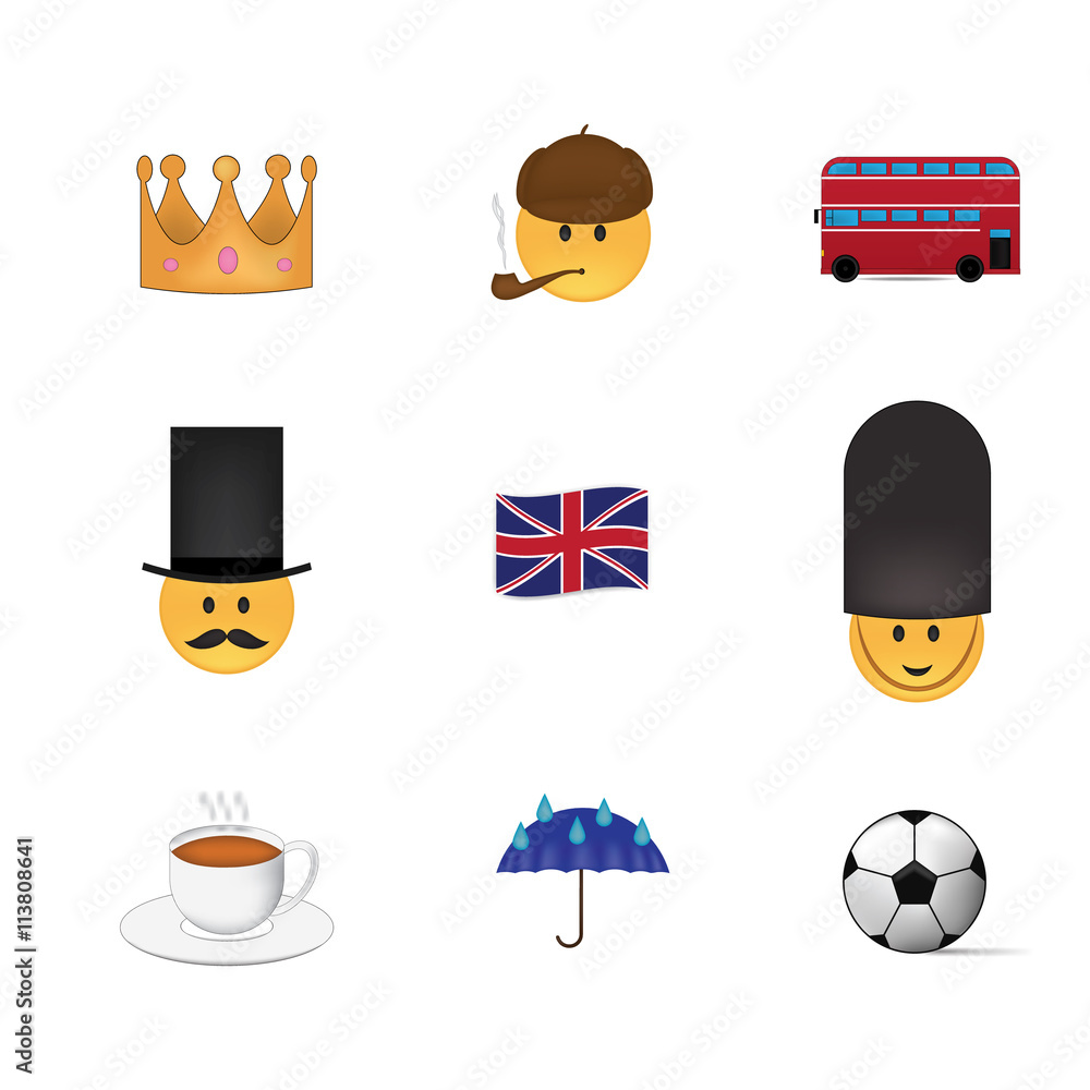 Set of english emoticon vector isolated on white background. Emoji ...