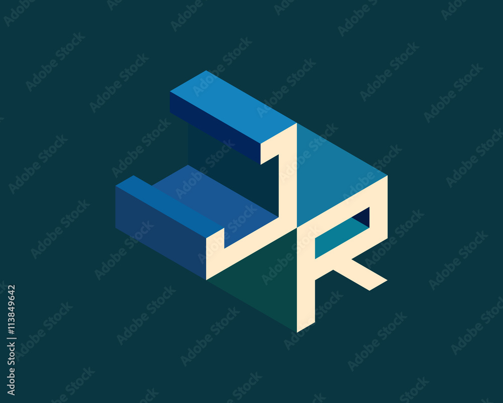 JR isometric 3D letter logo. three-dimensional stock vector alphabet ...
