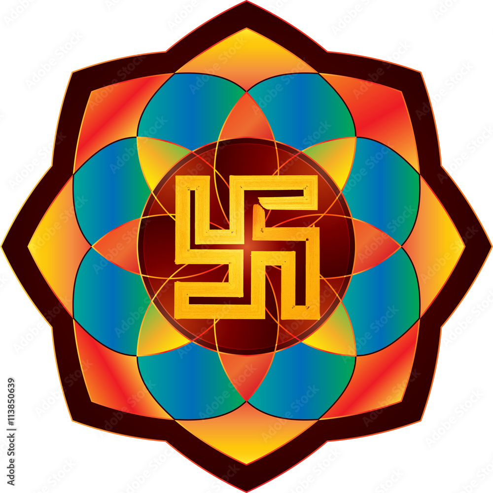 Hindu Symbol Swastika Lotus Design in colorful mandala Stock Vector ...