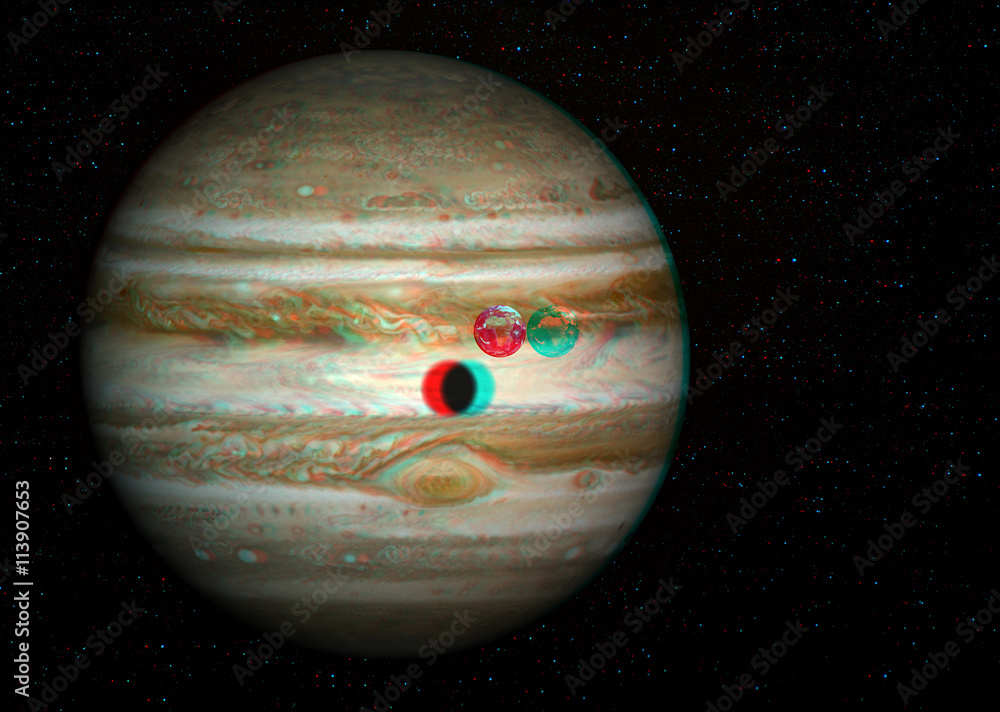 Earth and Jupiter 3D anaglyph with correct sizes. Includes NASA data ...