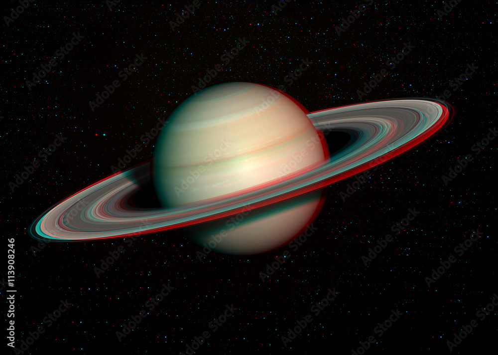 3D anaglyph image of Saturn with stars in the background. Includes NASA ...