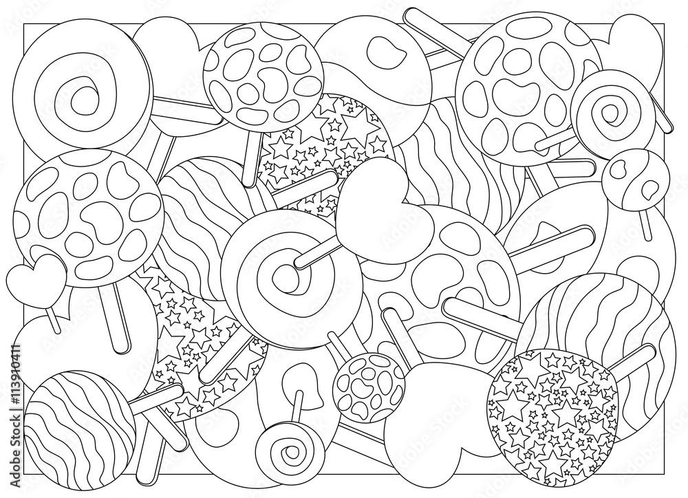 Adult coloring page lollipop candy vector illustration Stock Vector ...
