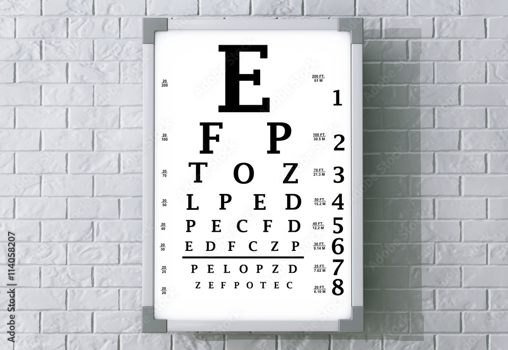 Snellen Eye Chart Test Box. 3d Rendering Stock Illustration | Adobe Stock