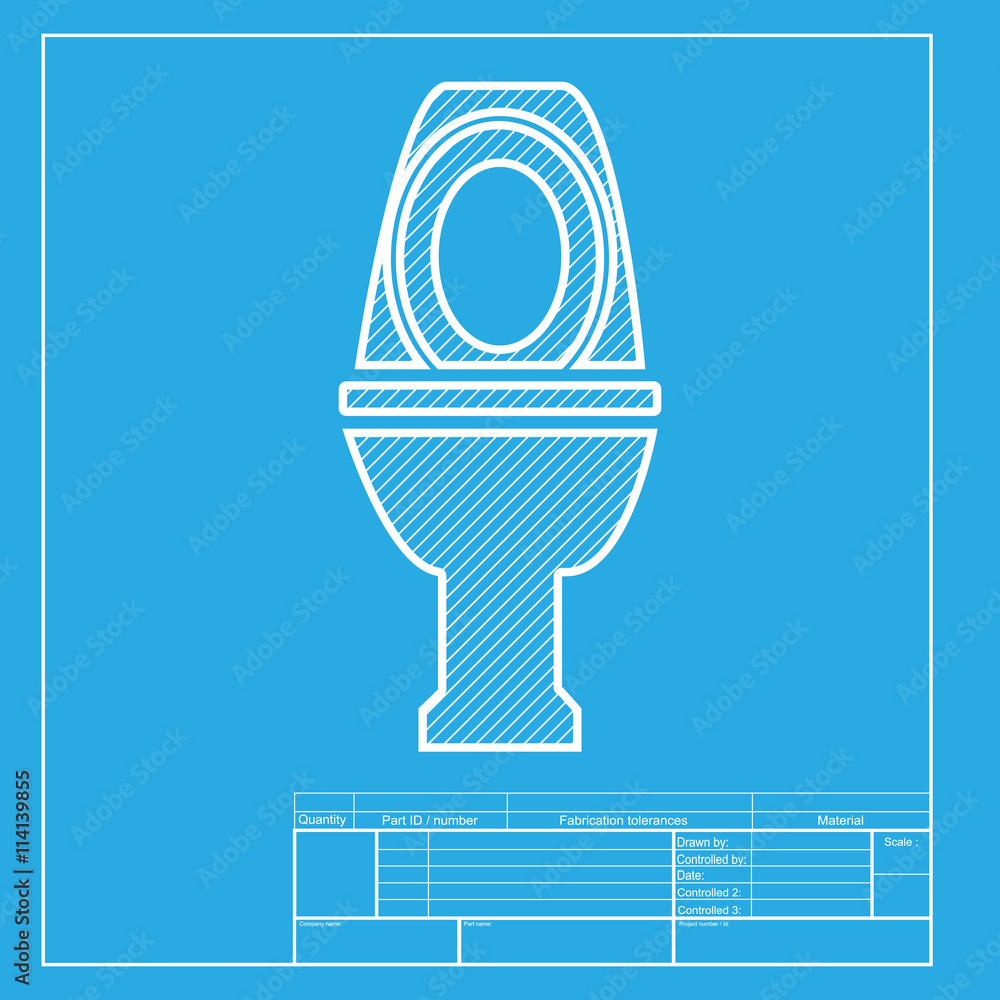 Toilet sign illustration. White section of icon on blueprint template ...