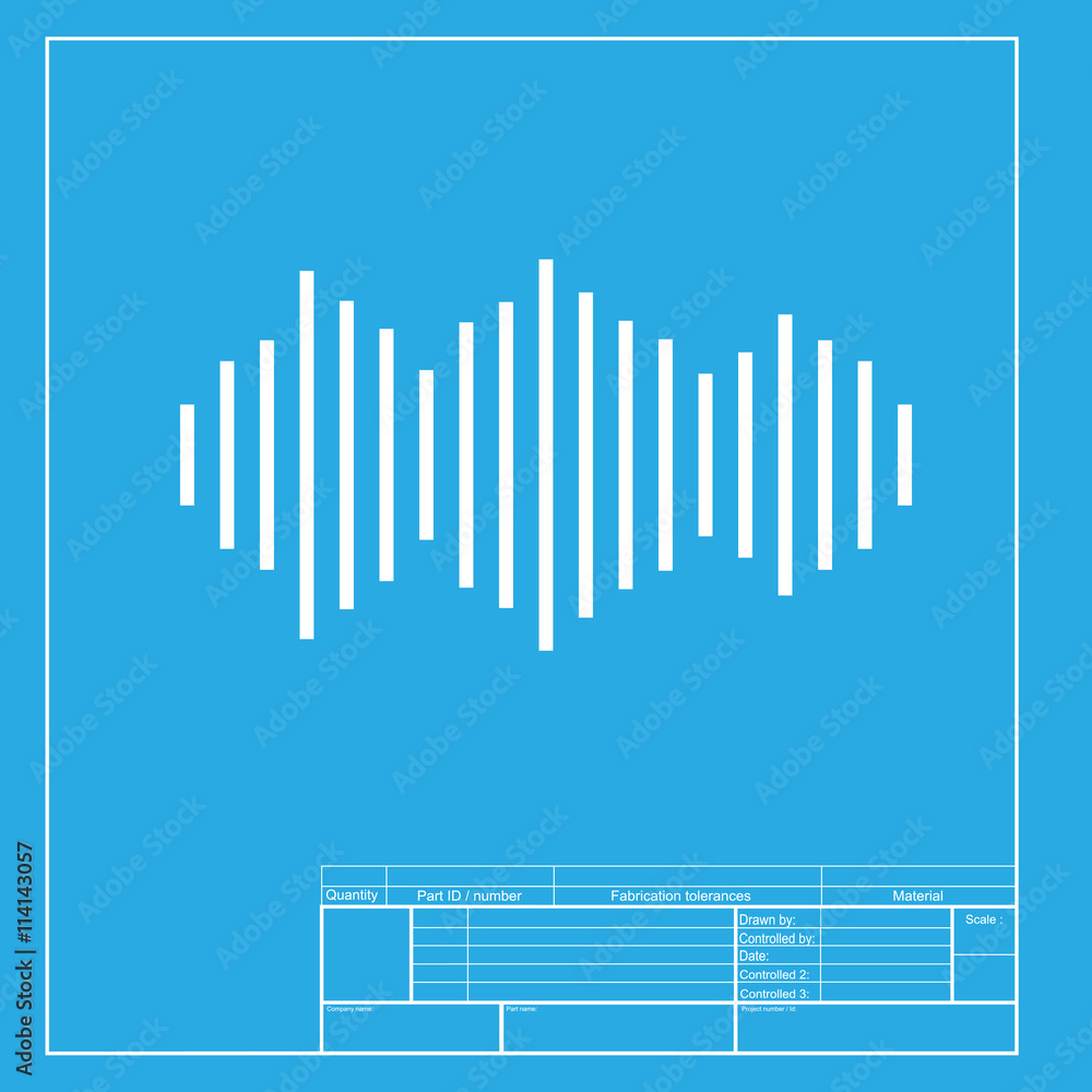 Sound waves icon. White section of icon on blueprint template. Stock ...