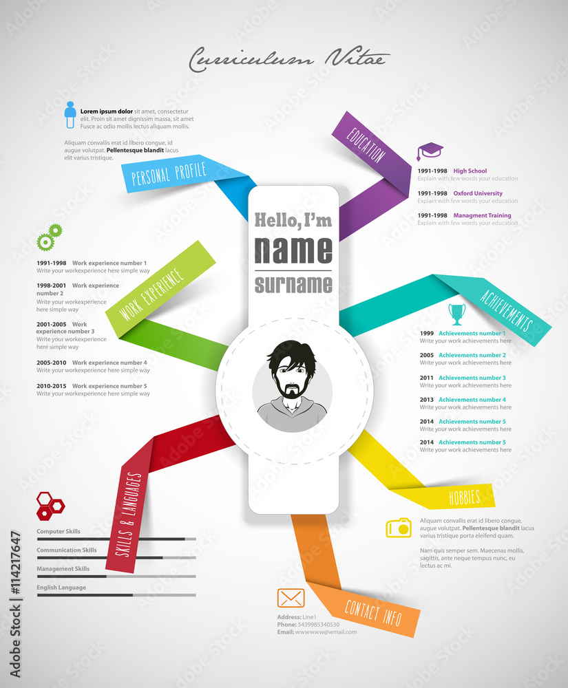 Creative cv template with paper stripes. Stock Vector | Adobe Stock