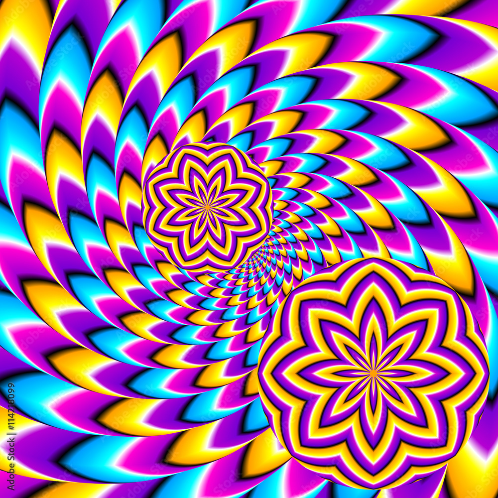 Colorful background with moving balls (optical illusion of movement ...