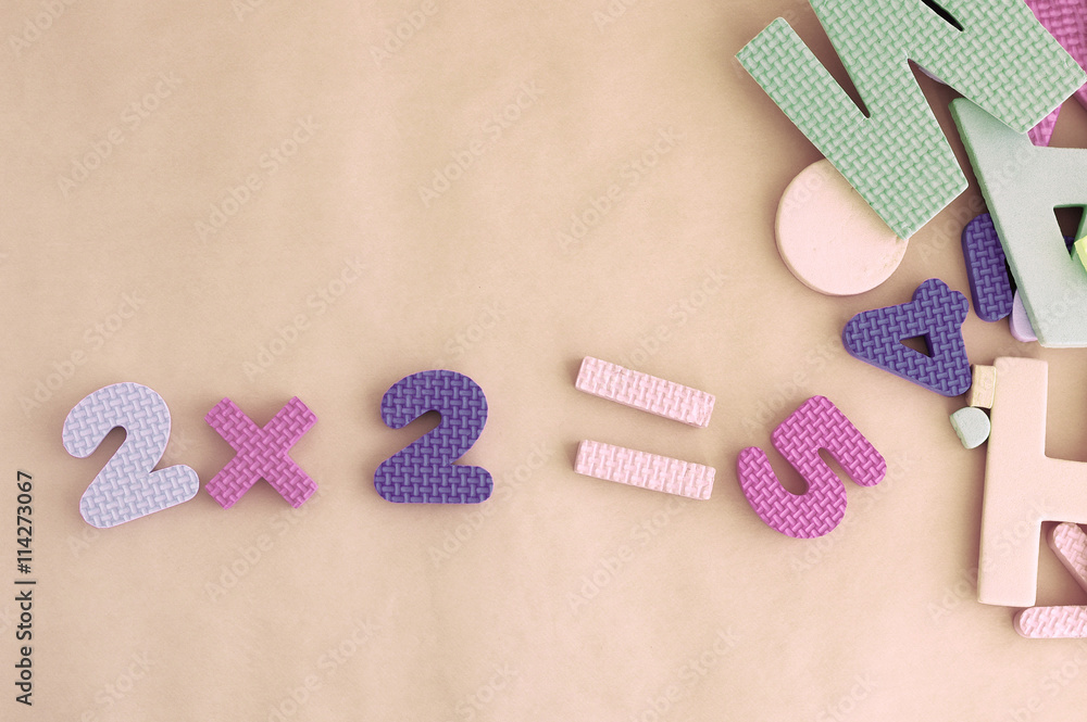 Mathematical example "2X2=5" on a green paper. Mathematical example ...