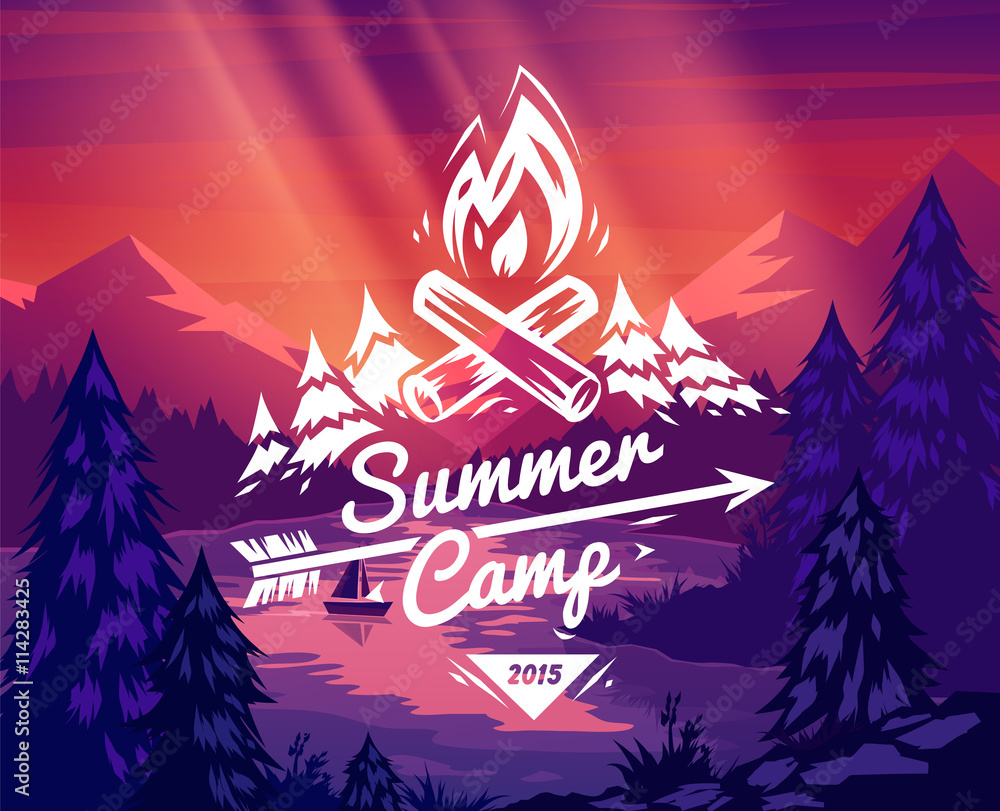Summer camp typography design on vector background Stock Vector | Adobe ...