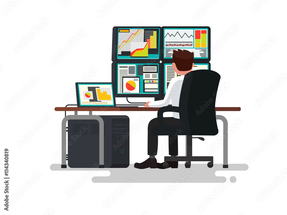 Trader at a desk. Vector illustration Stock Vector | Adobe Stock