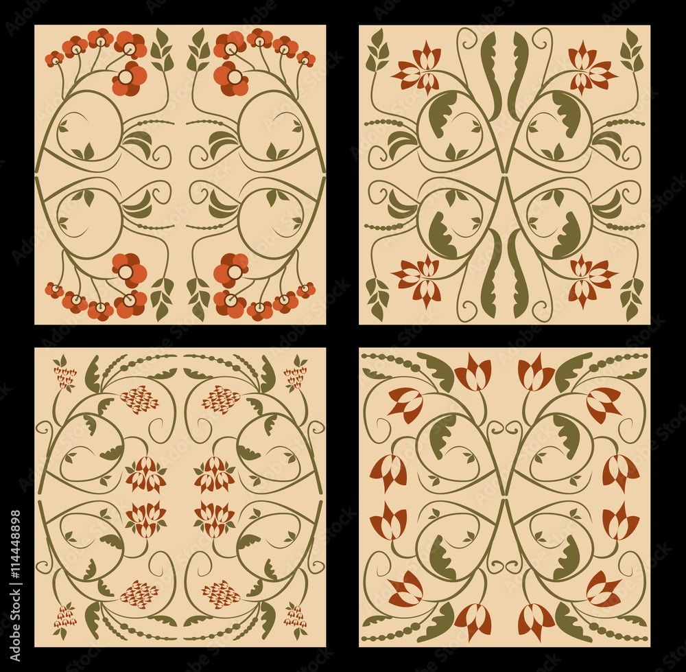 Ancient folklore tile set. Nostalgic colored floklore ornament ...
