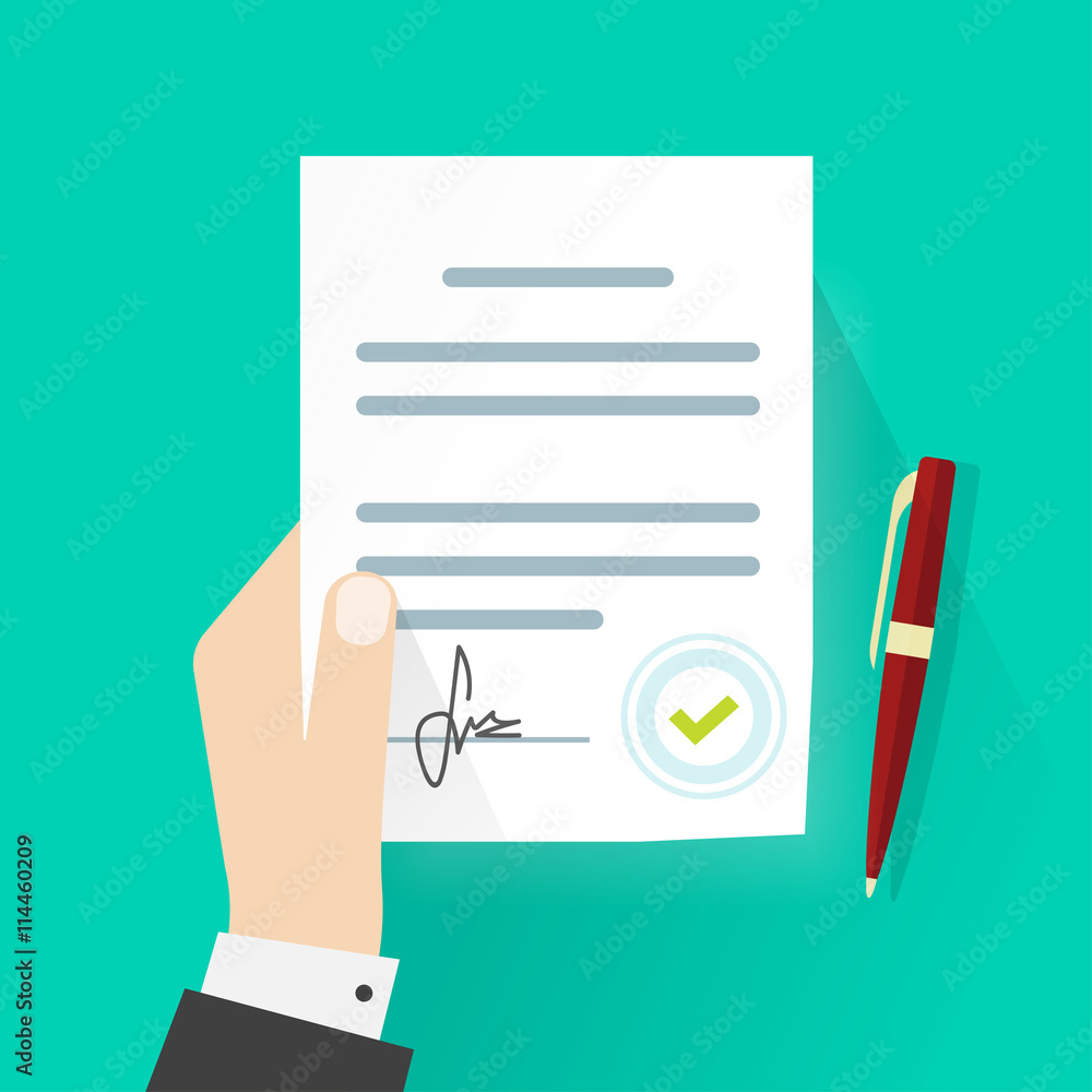 Contract agreement in business man hand holding vector illustration ...