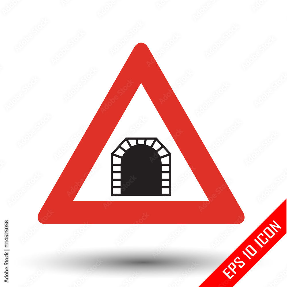 Tunnel traffic sign. Vector illustration of triangular sign for tunnel ...