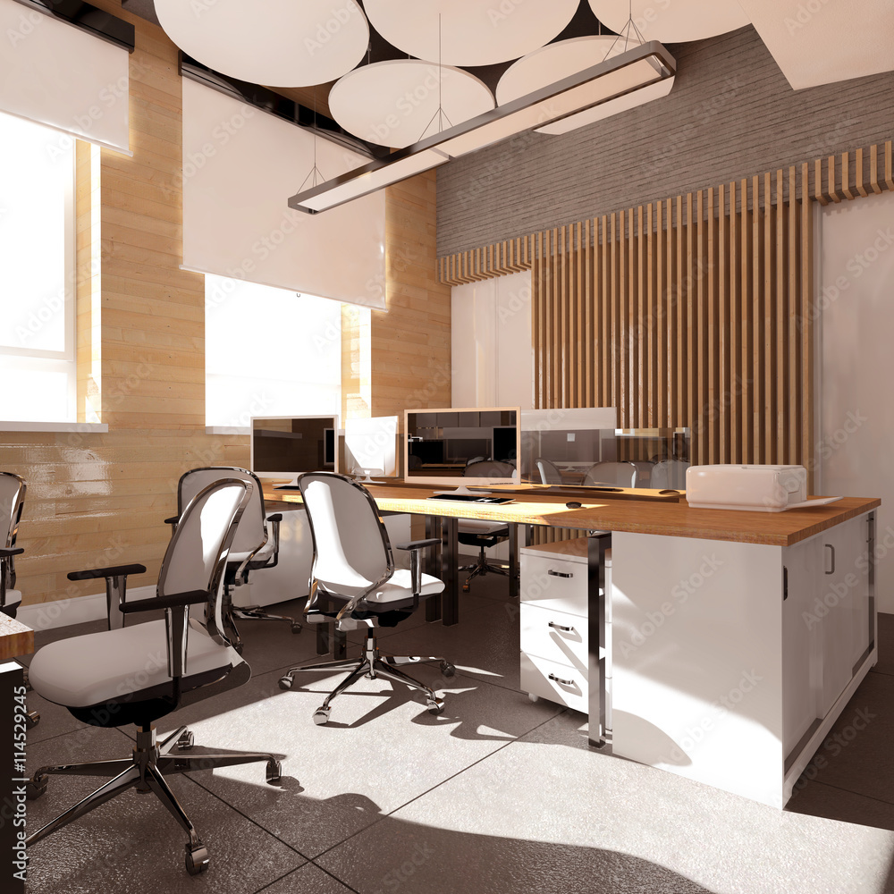 Empty modern office interior work place Stock Illustration | Adobe Stock