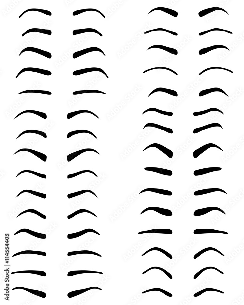 Types and forms of eyebrows, tattoo design,black silhouettes, vector ...