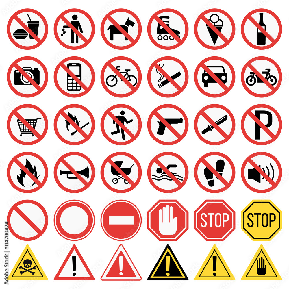 Prohibition signs set vector illustration. Warning danger symbol ...