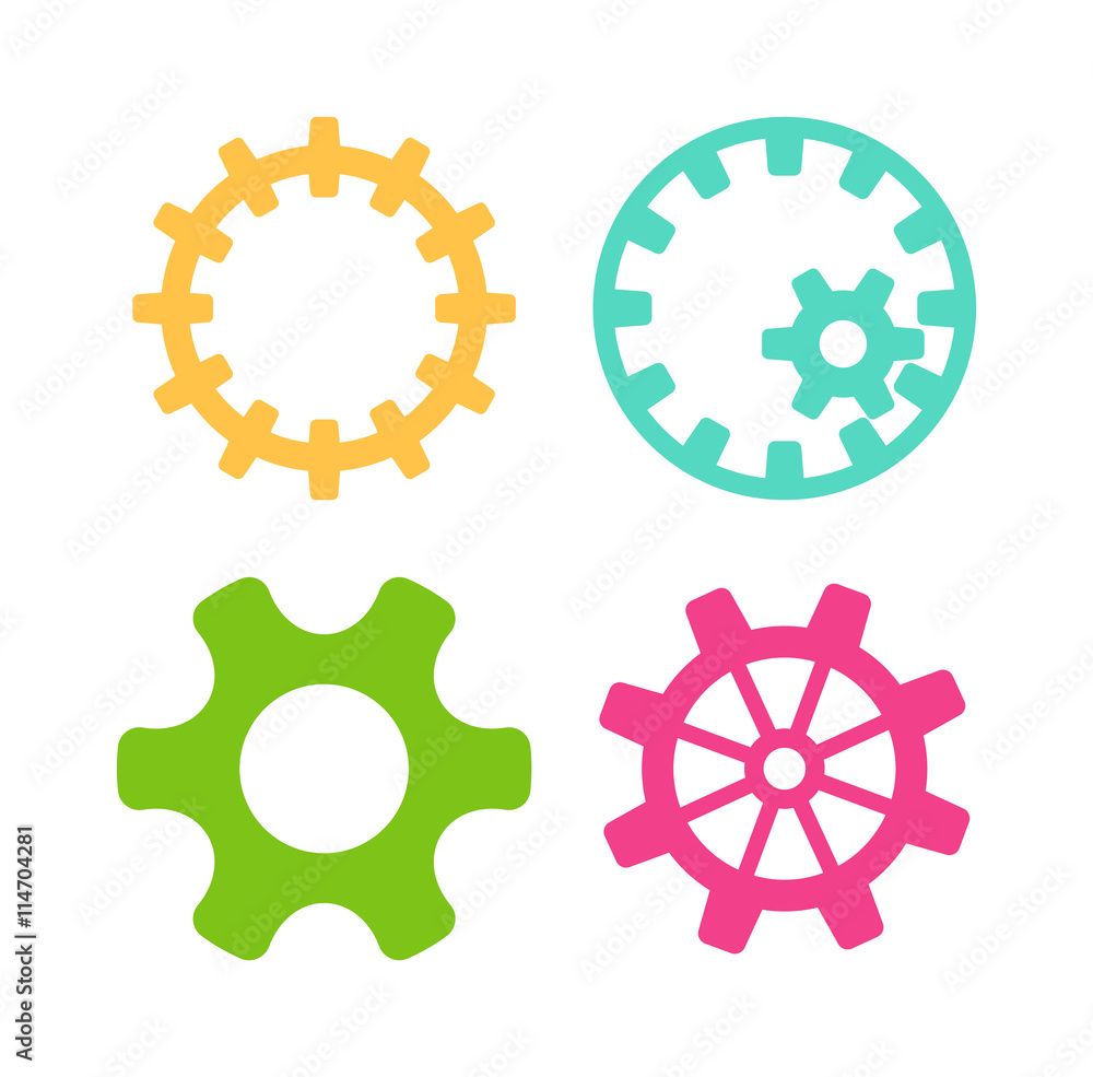 Vector gears icons set machine wheel mechanism machinery mechanical ...