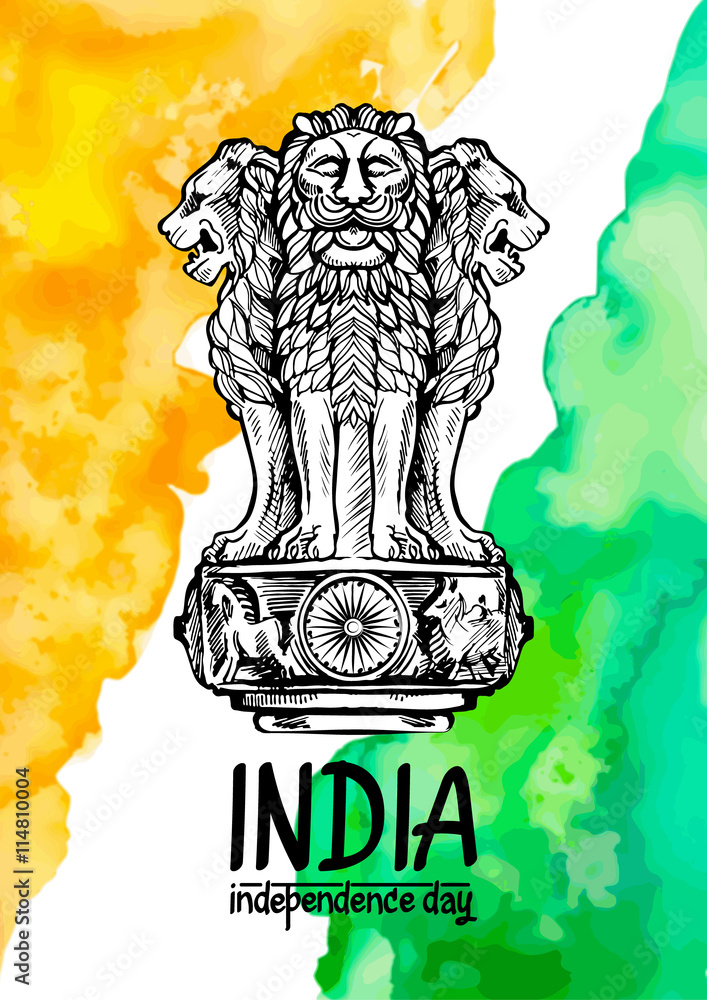 Lion capital of Ashoka in Indian flag color. Emblem of India ...