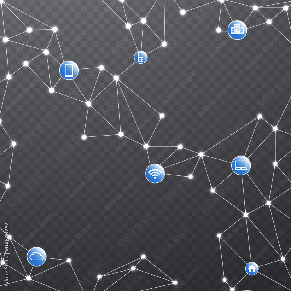 Wireless communication network with the connected devices. Internet ...