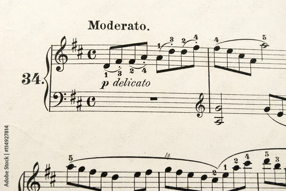 Altes, vergilbtes Notenblatt, Musiknoten, Textur, Hintergrund Stock ...