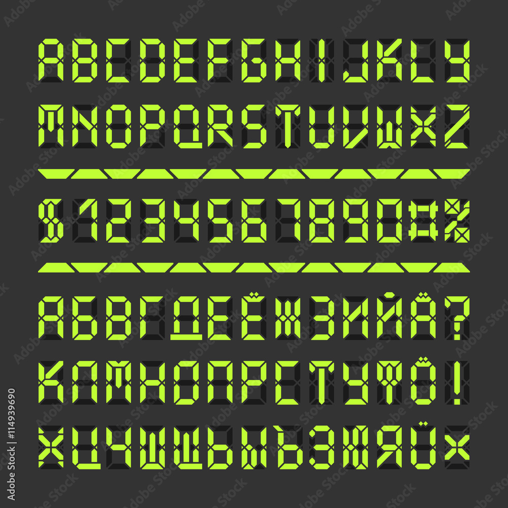 Digital led font alphabet letters and numbers Stock Vector | Adobe Stock