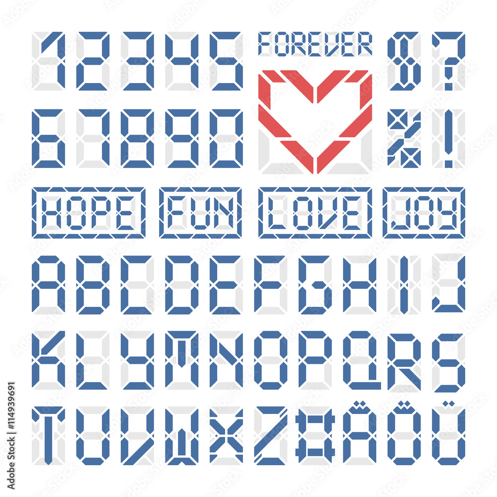 Digital font latin alphabet letters and numbers Stock Vector | Adobe Stock