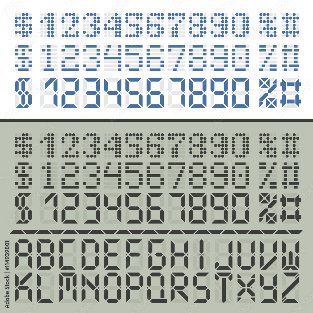 Extened digital font numbers and letters Stock Vector | Adobe Stock