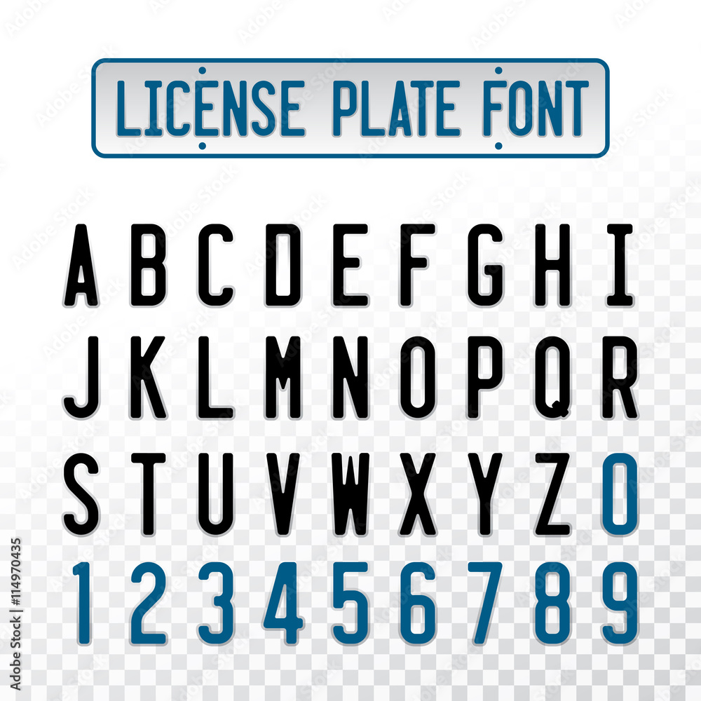 License plate font letters with embosse transparent overlay effect ...