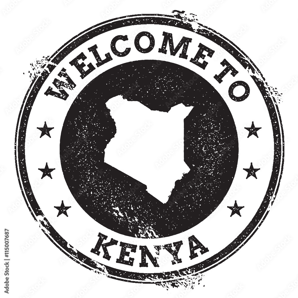Vintage passport welcome stamp with Kenya map. Grunge rubber stamp with ...
