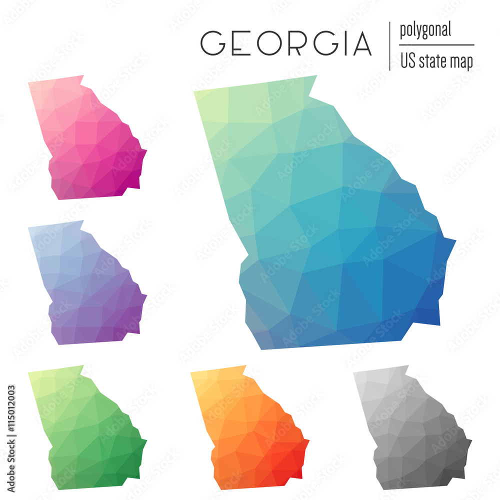 Set of vector polygonal maps of Georgia, showcasing bright gradient ...