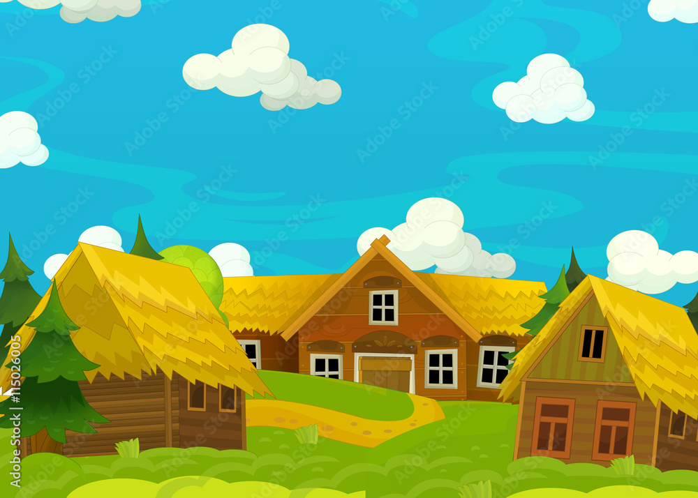 Cartoon scene of the old village - background for different usage - for ...