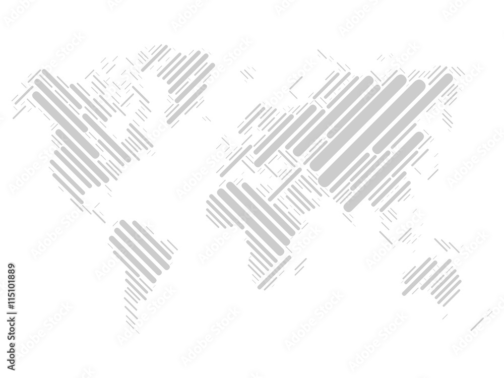 World map mosaic of grey blocks with rounded corners on white ...