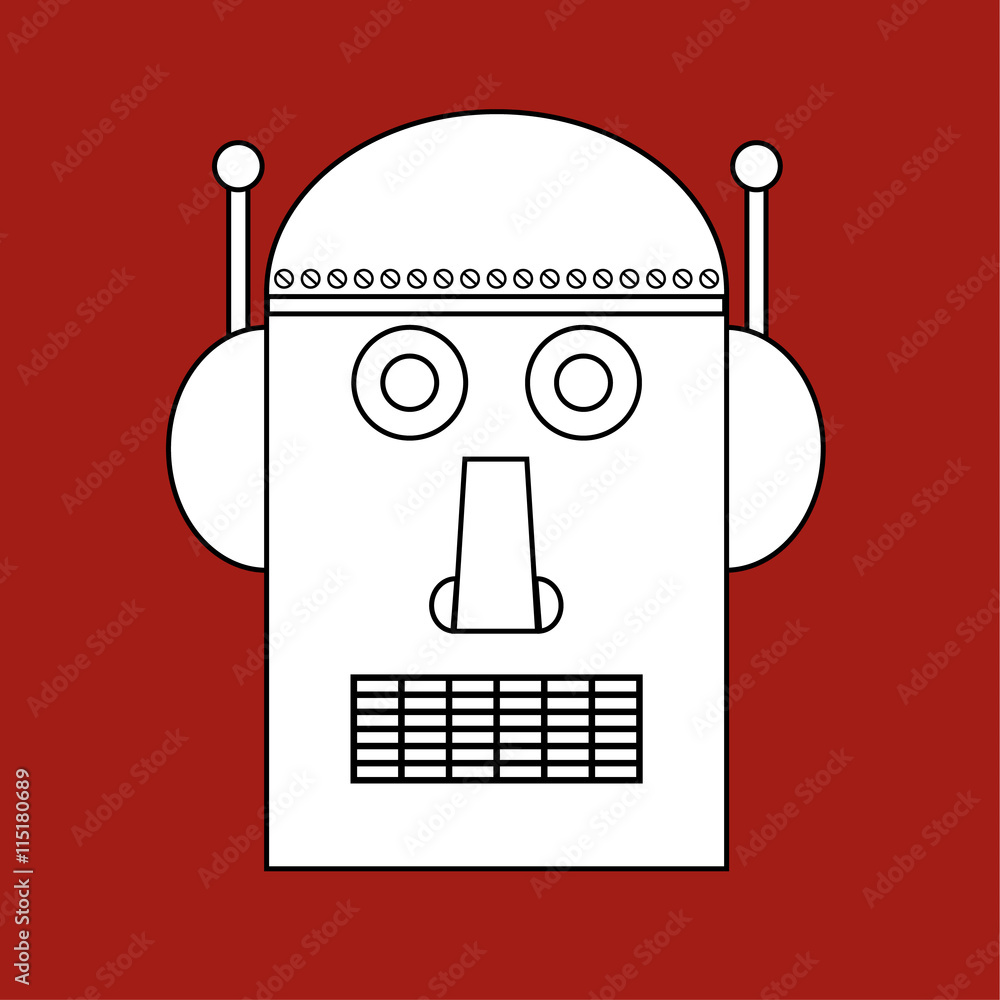 Flat line vector drawing of a robot head in a retro style Stock Vector ...
