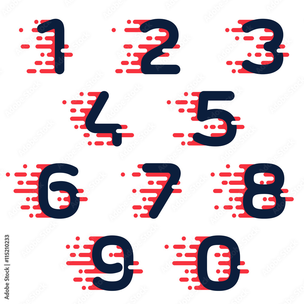 Numbers set logos with fast speed lines. Stock Vector | Adobe Stock