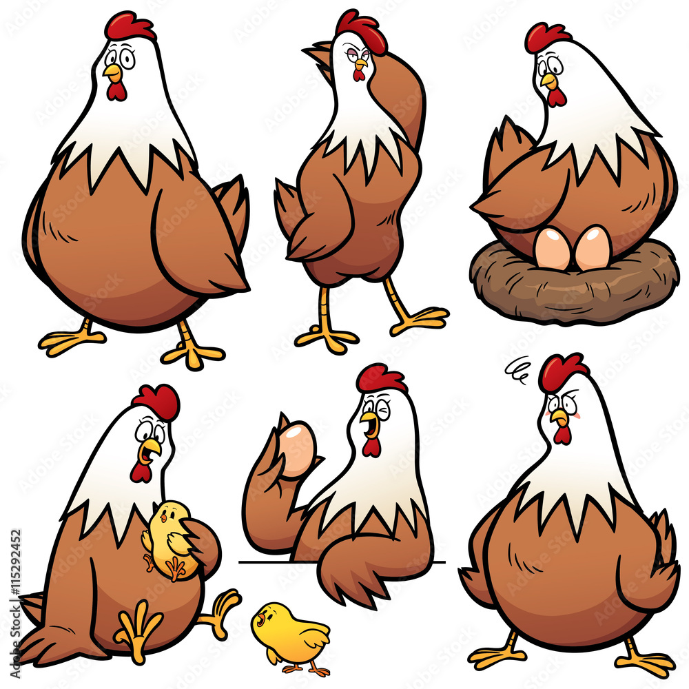 Vector illustration of Cartoon Hen Character Set Stock Vector | Adobe Stock