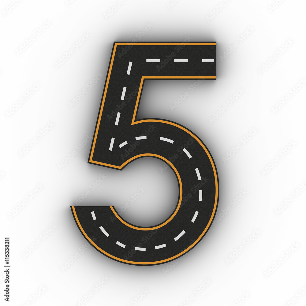 number five symbols of the Figures in the form of a road with white and ...