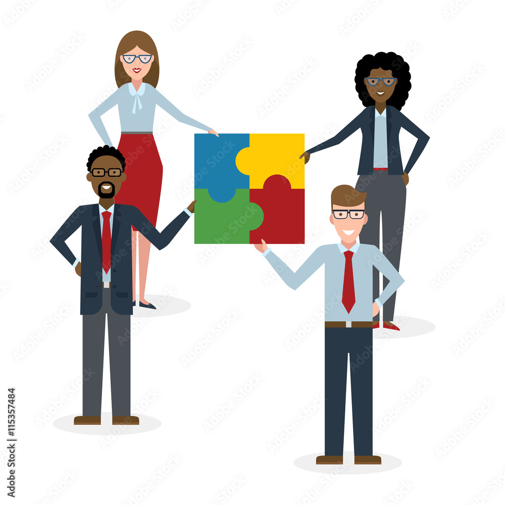 Teamwork, team buildig concept. Taking puzzle pieces together ...
