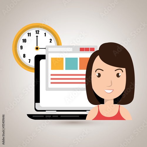 woman and computer isolated icon design, vector illustration graphic ...